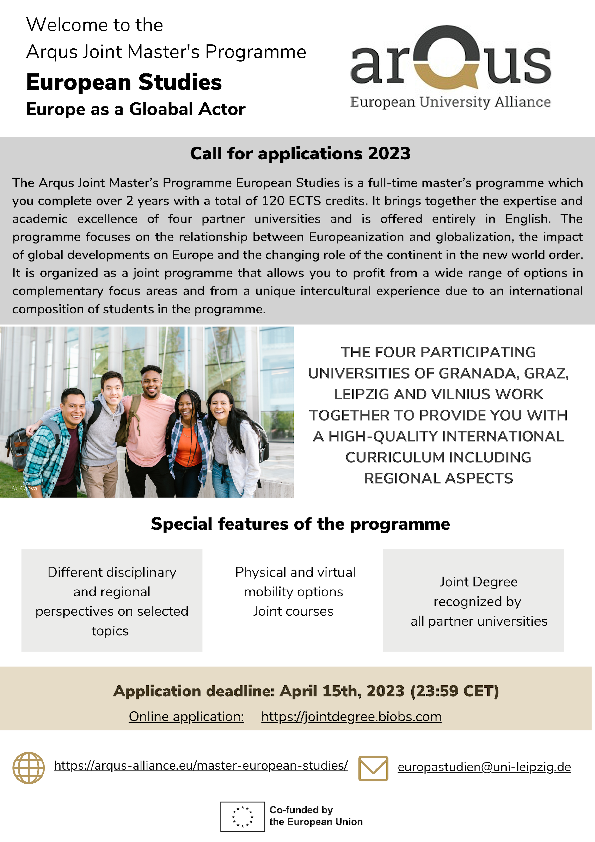 Arqus Joint Master's Programme European Studies - Joint Programmes